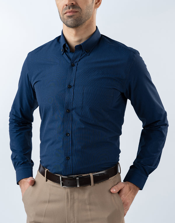 Mens Long Sleeve Dark Blue Micro Check Formal Wear Shirt – Vantage