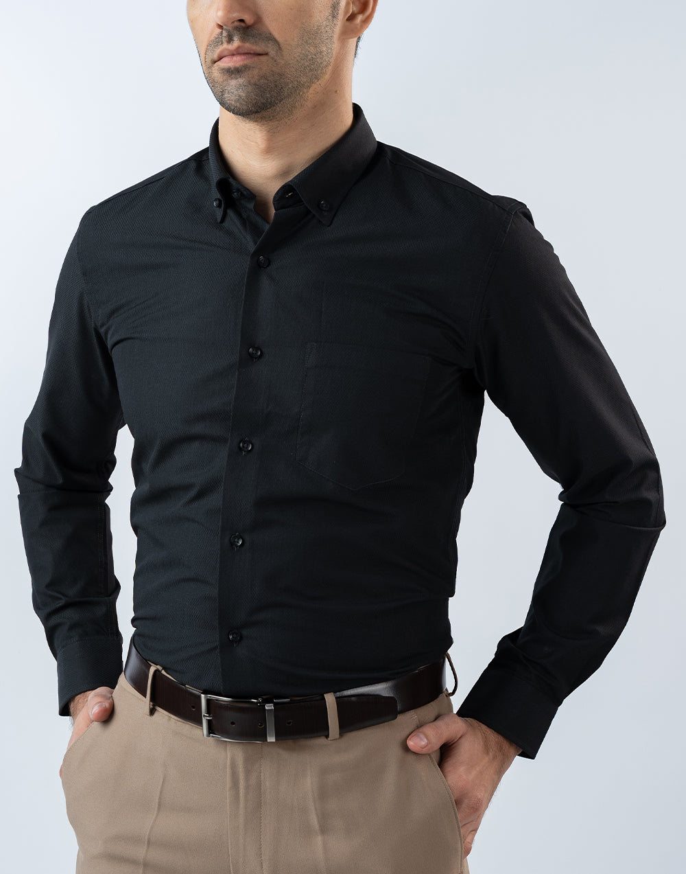 Mens Long Sleeve Black Dobby Evening Wear Shirt – Vantage